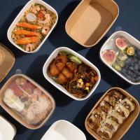 China Waterproof disposable biodegradable Kraft Food Grade Paper Customized Printing Square Rectangular bowls with lid for sale