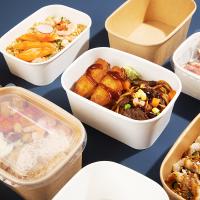 China Waterproof disposable biodegradable Kraft Food Grade Paper Customized Printing Square Rectangular bowls with lid for sale