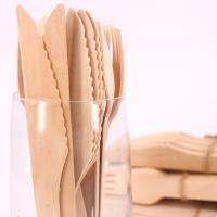 China Eco Friendly Restaurant Biodegradable Custom Logo Printed Disposable Cutlery Wood Knife Fork Spoon With Bag for sale