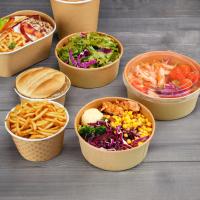 China Customized Disposable Kraft Paper Salad Bowl With Lid For Food Paper Container for sale