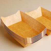 China Customized LOGO Printed Eco Friendly Brown Kraft Paper Tableware 100ml-1000ml Kraft Paper Boat Box for sale