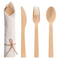China Compostable Biodegradable Travel Reusable Wooden Cutlery Sets Bulk Spoon Knife Fork Birch Disposable Wooden Cutlery for sale