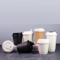 China Recyclable kraft paper cups with logo print double wall thick coffee cups with lid for sale