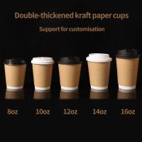 China Recyclable kraft paper cups with logo print double wall thick coffee cups with lid for sale