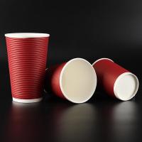 China Red Ripple Disposable Paper Cup for Hot Coffee Double Wall with Custom Logo Red Corrugated paper cup for sale