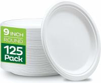 China BPA Free Compostable 9 Inch Heavy-Duty 125-Pack Disposable Round Bagasse Pulp Paper Plate for sale