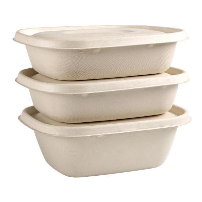 China Disposable Party Dinnerware Take Away Salad Box 850ml 1100ml 1300ml Sugarcane Bagasse Pulp Box Packaging for sale