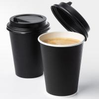 China Black Coffee Cup Disposable Cup Takeaway Double Wall Coffee Paper Cups with Lid for sale