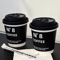 China Black Coffee Cup Disposable Cup Takeaway Double Wall Coffee Paper Cups with Lid for sale