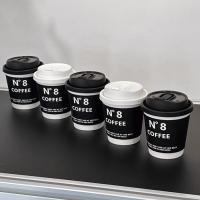 China Black Coffee Cup Disposable Cup Takeaway Double Wall Coffee Paper Cups with Lid for sale
