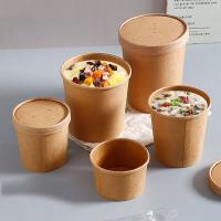China Disposable Paper Cups Round Food Container Biodegradable Take Away Fast Food Kraft Paper Salad Bowl With Lids for sale