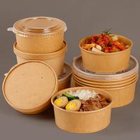 China Disposable Paper Cups Round Food Container Biodegradable Take Away Fast Food Kraft Paper Salad Bowl With Lids for sale