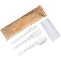China Wholesale Set Of Biodegradable CPLA Disposable Cutlery Composed Of Knife Fork Spoon For Parties Paper Wrapped Tableware for sale