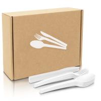 China Wholesale Set Of Biodegradable CPLA Disposable Cutlery Composed Of Knife Fork Spoon For Parties Paper Wrapped Tableware for sale