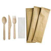 China China Supplier Paper Wrapped Cutlery Kit Wooden Spoon Set Wood Fork Knife And Napkin for sale