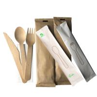 China China Supplier Paper Wrapped Cutlery Kit Wooden Spoon Set Wood Fork Knife And Napkin for sale