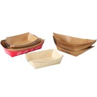 China Kraft Paper Food Tray , disposable Kraft Paper Boat Tray With PLA Coating Fast Food Paper Tray for sale