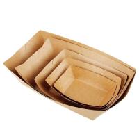 China Kraft Paper Food Tray , disposable Kraft Paper Boat Tray With PLA Coating Fast Food Paper Tray for sale