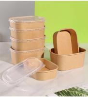 China Takeaway Food Grade Kraft Paper Container Tray Rectangular Kraft Paper Food Box for sale