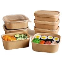 China Takeaway Food Grade Kraft Paper Container Tray Rectangular Kraft Paper Food Box for sale