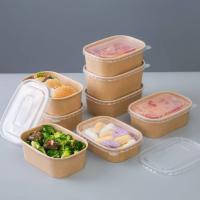 China Takeaway Food Grade Kraft Paper Container Tray Rectangular Kraft Paper Food Box for sale
