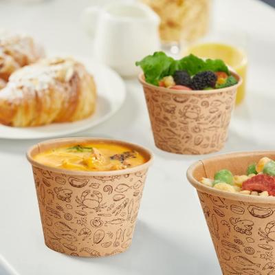 China Eco Friendly Recyclable Custom Logo Takeout Round Kraft Paper Salad Noodle Pasta Risotto Lunch Cup Bowl With Lid for sale