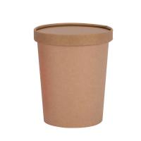 China Eco Friendly Recyclable Custom Logo Takeout Round Kraft Paper Salad Noodle Pasta Risotto Lunch Cup Bowl With Lid for sale