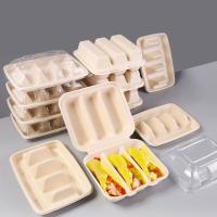 China Taco Holder Taco Plate 3 Compartments Takeaway Box Biodegradable Sugarcane Bagasse Taco Food Tray for sale