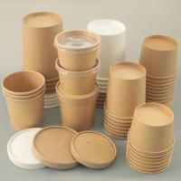 China Custom Disposable Food Container Brown Kraft Paper Cup Soup Bowl Paper Lid for sale