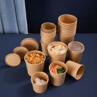 China Custom Disposable Food Container Brown Kraft Paper Cup Soup Bowl Paper Lid for sale