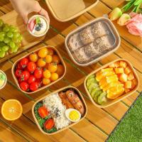 China Disposable Kraft Paper Lunch Box Custom Logo Square Set For Packaging Fruit Fast Food Light Meals Salad for sale