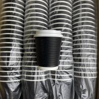 China Solid Color Corrugated / Vertical Corrugated Double Cold Drink Paper Cup Coffee With Lid for sale
