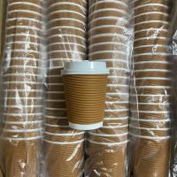 China Solid Color Corrugated / Vertical Corrugated Double Cold Drink Paper Cup Coffee With Lid for sale