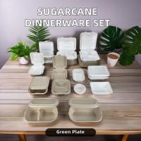 China Disposable Dinnerware Set Pulp Sugarcane Sugar Cane Paper Tableware Square Round Oval Bagasse Plate for sale