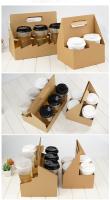 China Beverage Corrugated Disposable Base Portable Takeaway Packaged Hot Drink Coffee Cup Holder Drink Carrier with Handle for sale