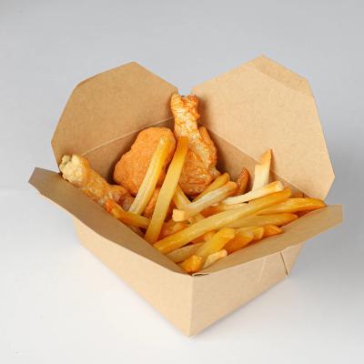 China Disposable Kraft Paper Food Box Four-sided Cover Biodegradable Snack Tray for sale