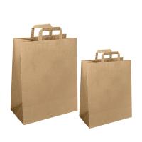 China Custom Logo Kraft Paper Bag Recycled Brown Paper Bags Take Away Food Paper Bag Packaging With Flat Handles for sale
