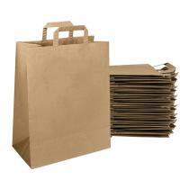 China Custom Logo Kraft Paper Bag Recycled Brown Paper Bags Take Away Food Paper Bag Packaging With Flat Handles for sale