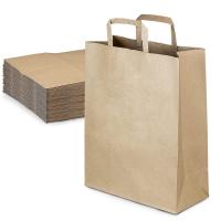China Custom Logo Kraft Paper Bag Recycled Brown Paper Bags Take Away Food Paper Bag Packaging With Flat Handles for sale
