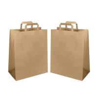China Custom Logo Kraft Paper Bag Recycled Brown Paper Bags Take Away Food Paper Bag Packaging With Flat Handles for sale
