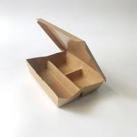 China Disposable Kraft Paper Box Takeaway Food Container 3 Compartment Paper Food Packaging for sale