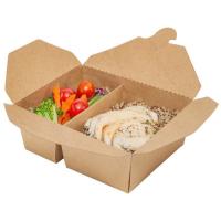 China Biodegradable 2 Compartments Fast Food Compartment Container Take Out Brown Kraft Paper Food Lunch Box for sale