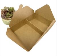 China Biodegradable 2 Compartments Fast Food Compartment Container Take Out Brown Kraft Paper Food Lunch Box for sale