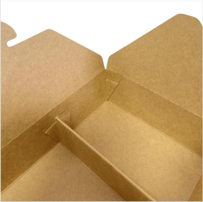 China Biodegradable 2 Compartments Fast Food Compartment Container Take Out Brown Kraft Paper Food Lunch Box for sale