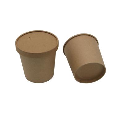China Eco-Friendly Compostable Takeaway Biodegradable Kraft Paper Disposable Noodle Soup Cup Bowl With Lid for sale