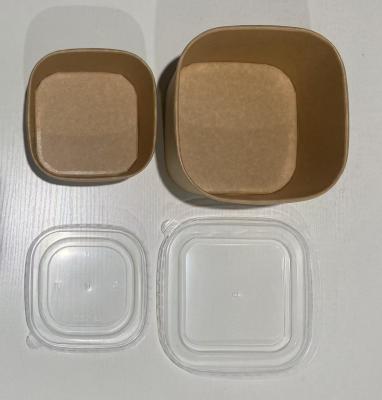 China PP Lid for eco-friendly products noodle square paper kraft disposable salad bowl for sale