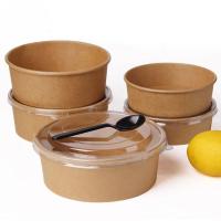 China Customized Disposable Kraft Paper Salad Bowl With Lid For Food Paper Container for sale