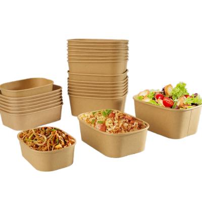 China Disposable PET Kraft Paper Square Lunch Box With Lid Fast Food Packaging For Household Bento And Sushi Disposable Paper Bowl for sale
