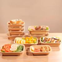 China Eco-Friendly Kraft Paper Food Containers Rectangular & Octagonal Disposable Salad Bowls for Picnic Outdoor Takeaway for sale