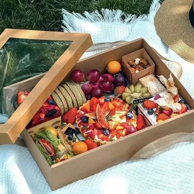 China Wholesale Big Furit Snack Sandwich Dessert Lunch Box Beach Kraft Paper Camping Picnic Box With PET Window for sale